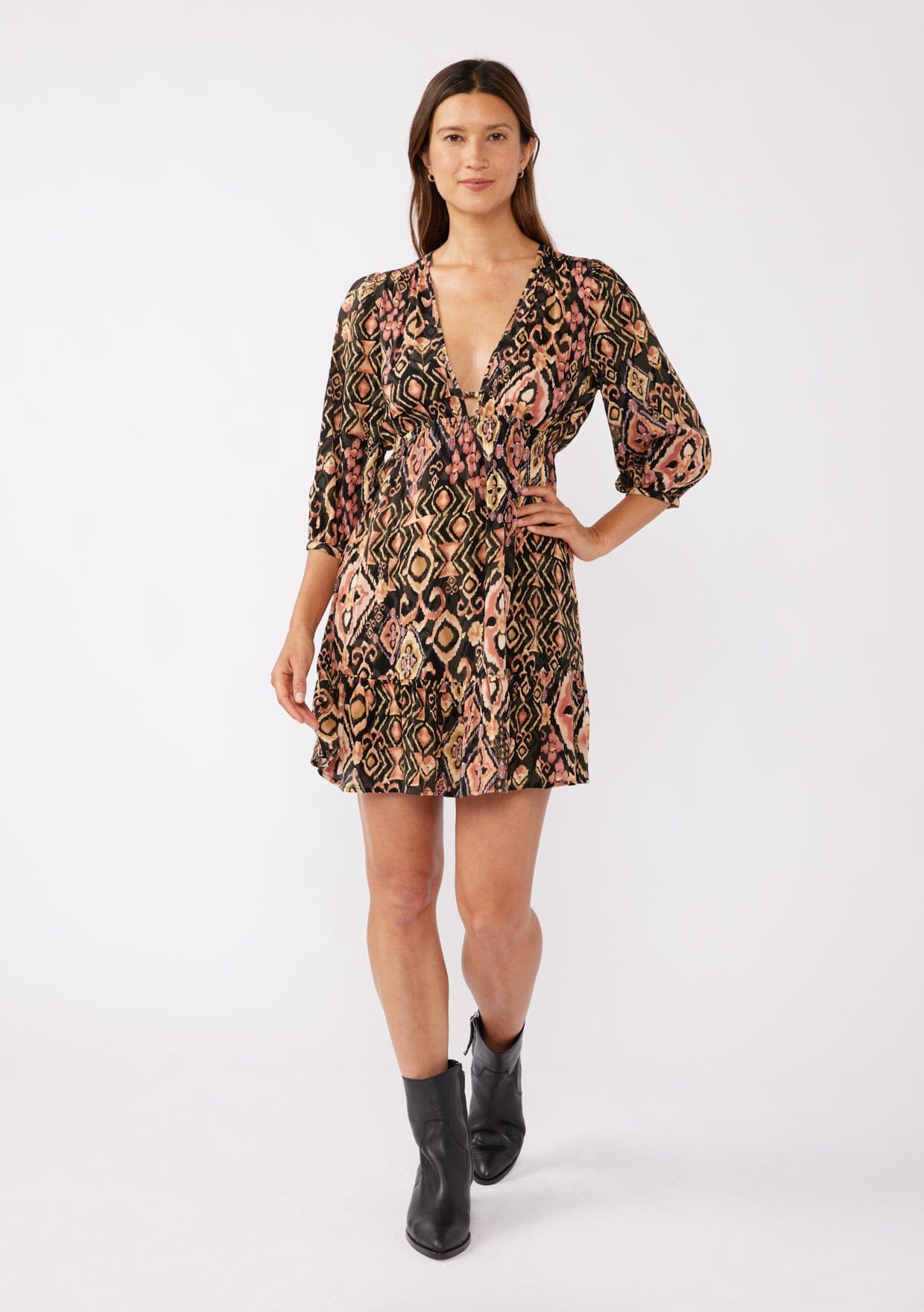 Women's Fall Bohemian Mini Dress + Empire Waist - LOVESTITCH