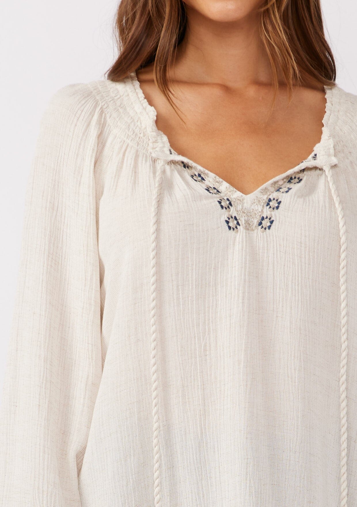 Women's Bohemian Off White Embroidered Blouse | LOVESTITCH