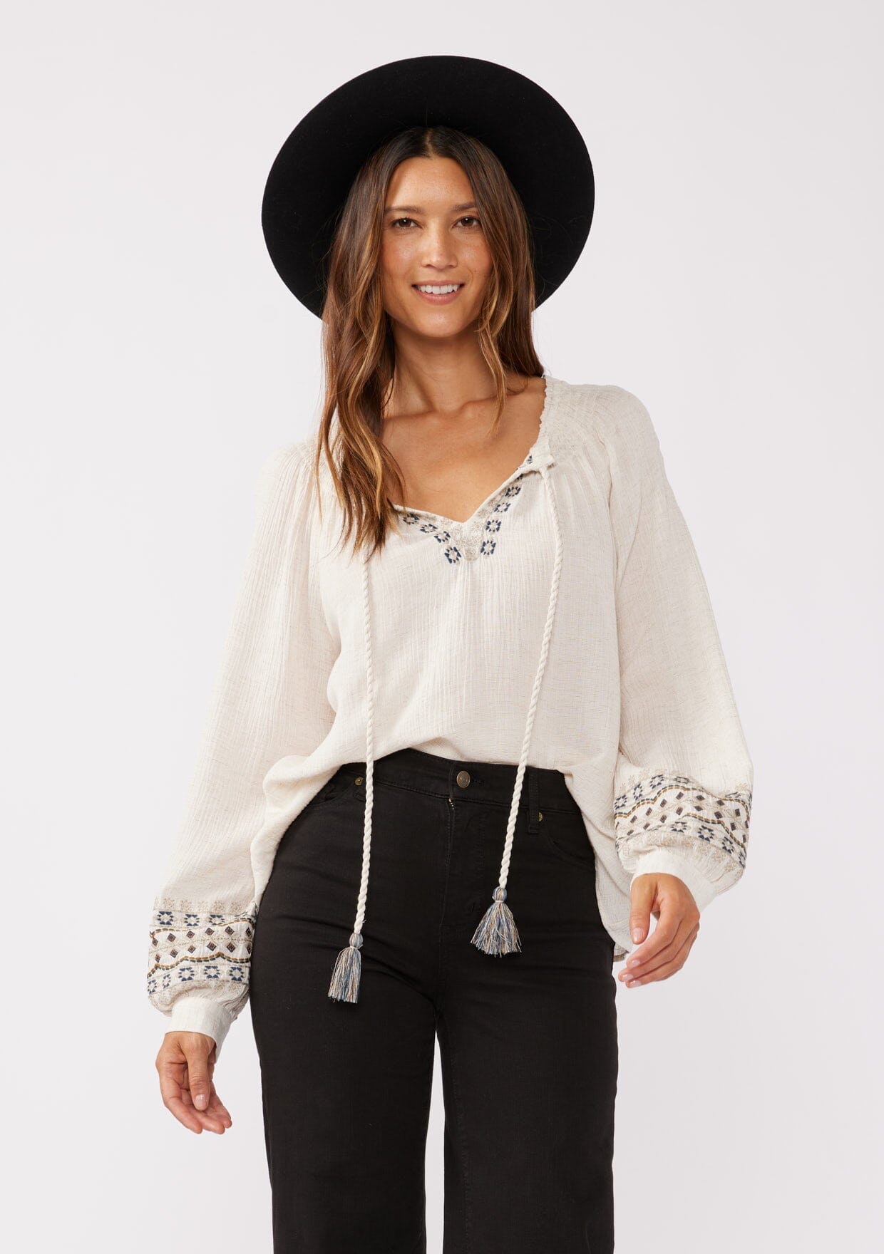 Women's Bohemian Off White Embroidered Blouse | LOVESTITCH