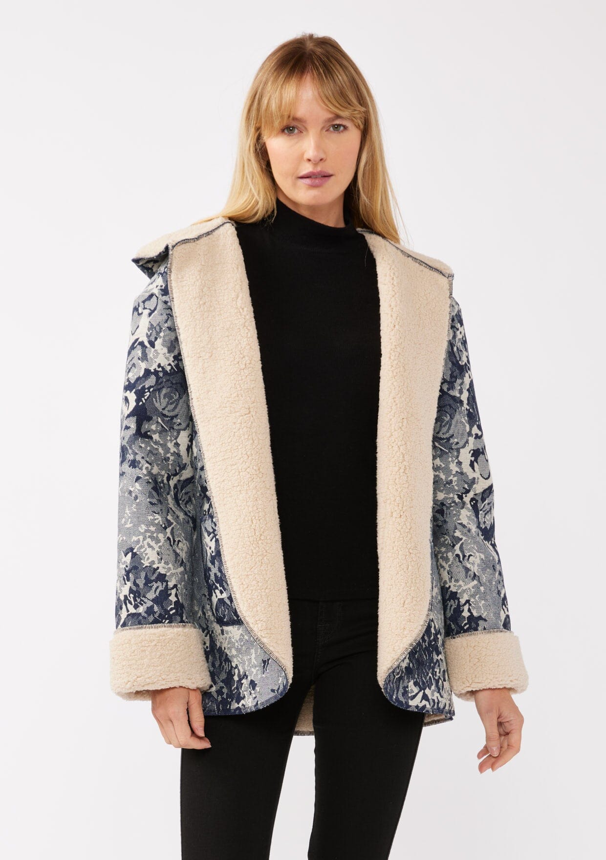 Women's Denim Floral Statement Jacket + Faux Shearling | LOVESTITCH
