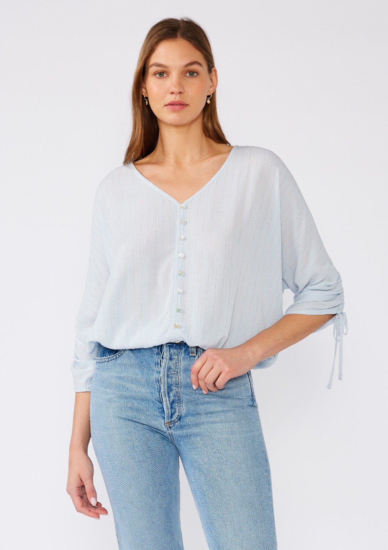 Women's Top - Classic Light Blue Bohemian Tie Sleeve Top | LOVESTITCH