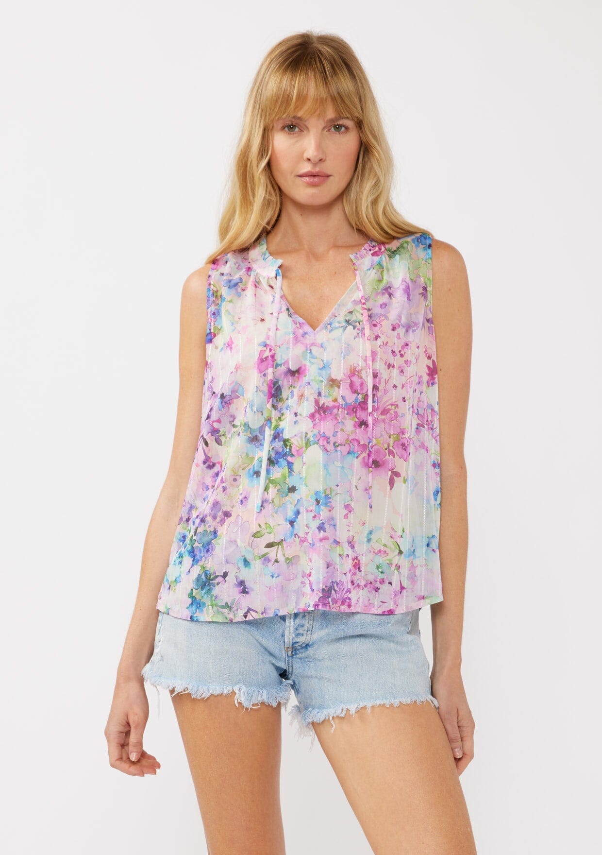 Women's Pink & Purple Watercolor Floral Tank Top | LOVESTITCH