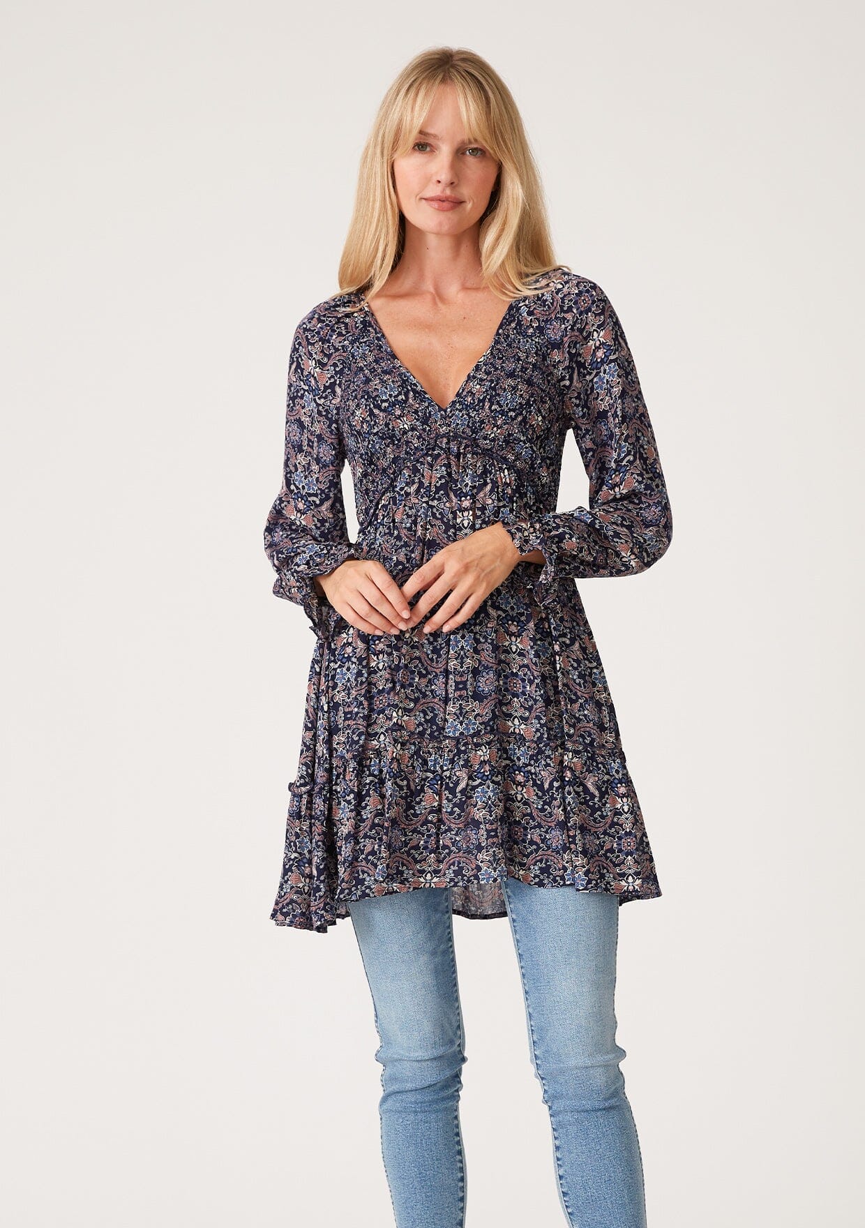 Women's Tunic Top - Paisley Smocked Tunic Top | LOVESTITCH