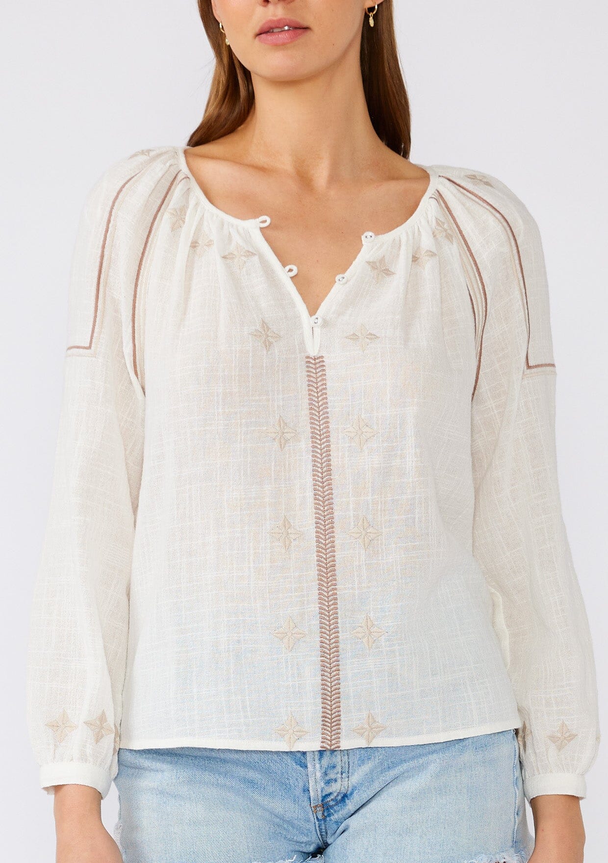 Women's White Embroidered Cotton Bohemian Blouse | LOVESTITCH