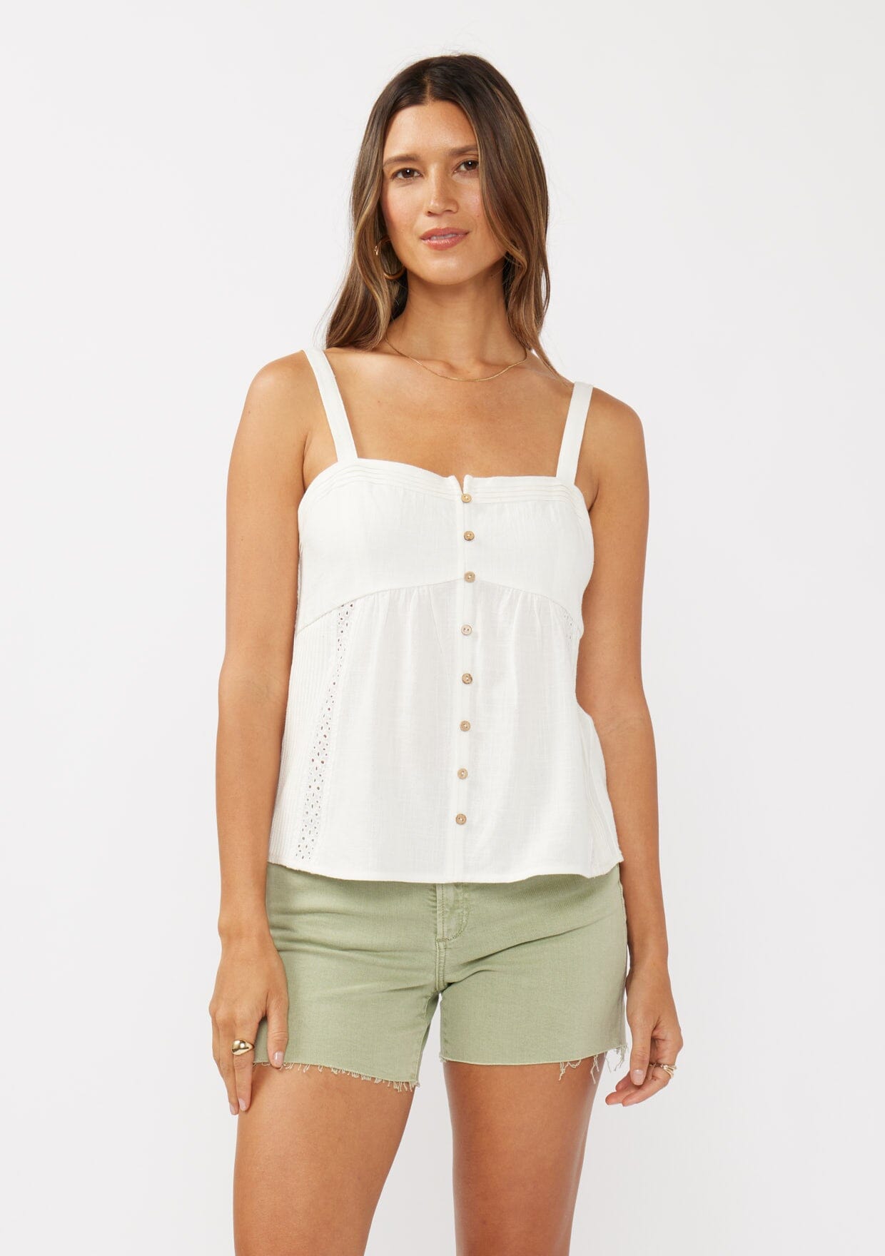 Boho Button Front Tank Top - Eyelet Trim | LOVESTITCH
