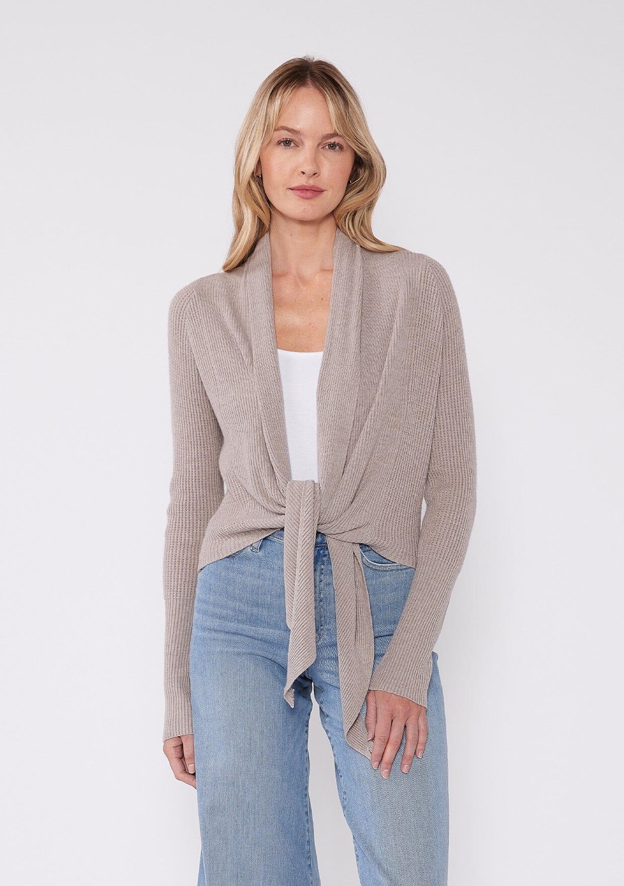 Women's Waffle Knit Tie-Front Cardigan Sweater | LOVESTITCH