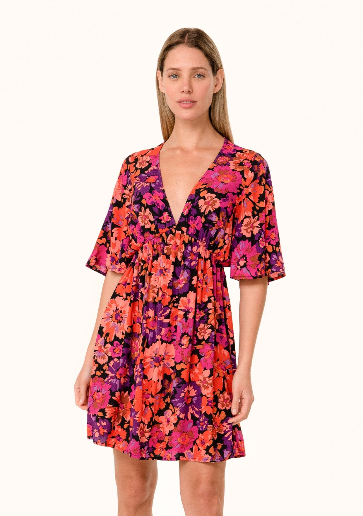 Women's Flowy Fall Mini Dress in a Pink Floral Print | LOVESTITCH