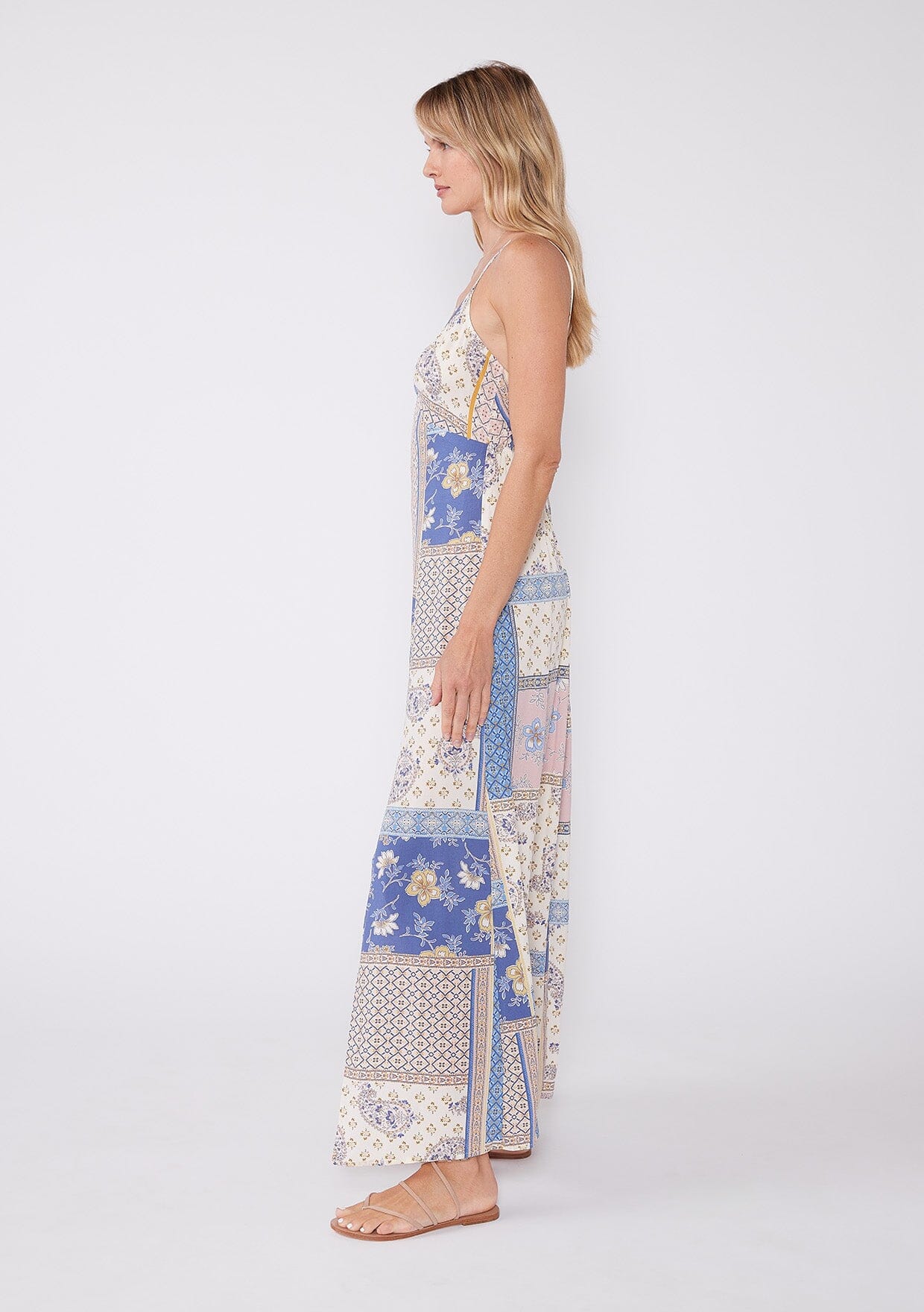 Sexy Strappy Ivory & Lilac Patchwork Maxi Dress | LOVESTITCH