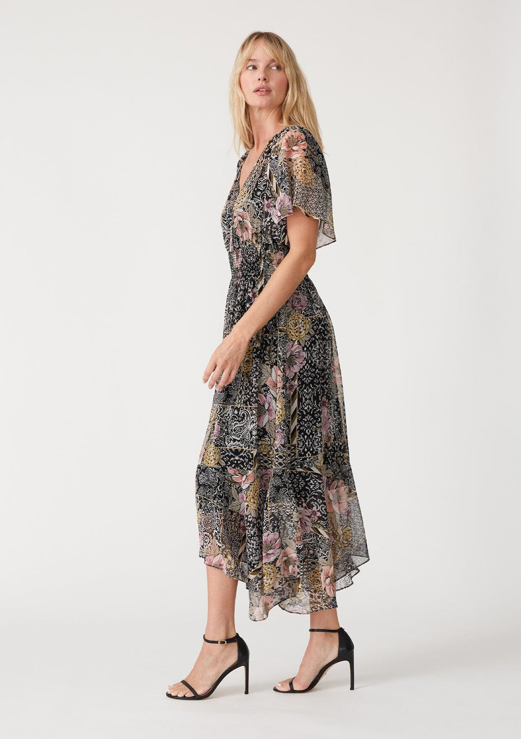Women's Bohemian Black & Pink Floral Chiffon Maxi Dress | LOVESTITCH
