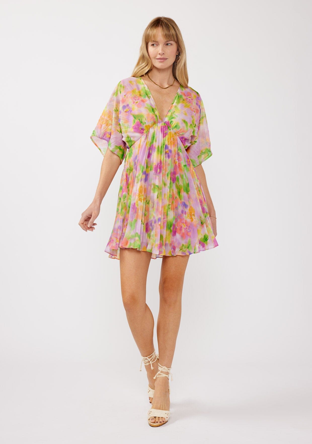 Women's Boho Watercolor Pink & Green Mini Dress | LOVESTITCH