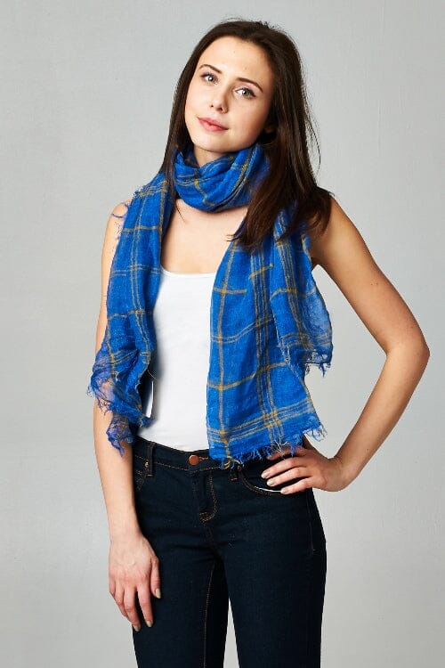 Women's Classic Windowpane Scarf + Fringed Trim | LOVESTITCH