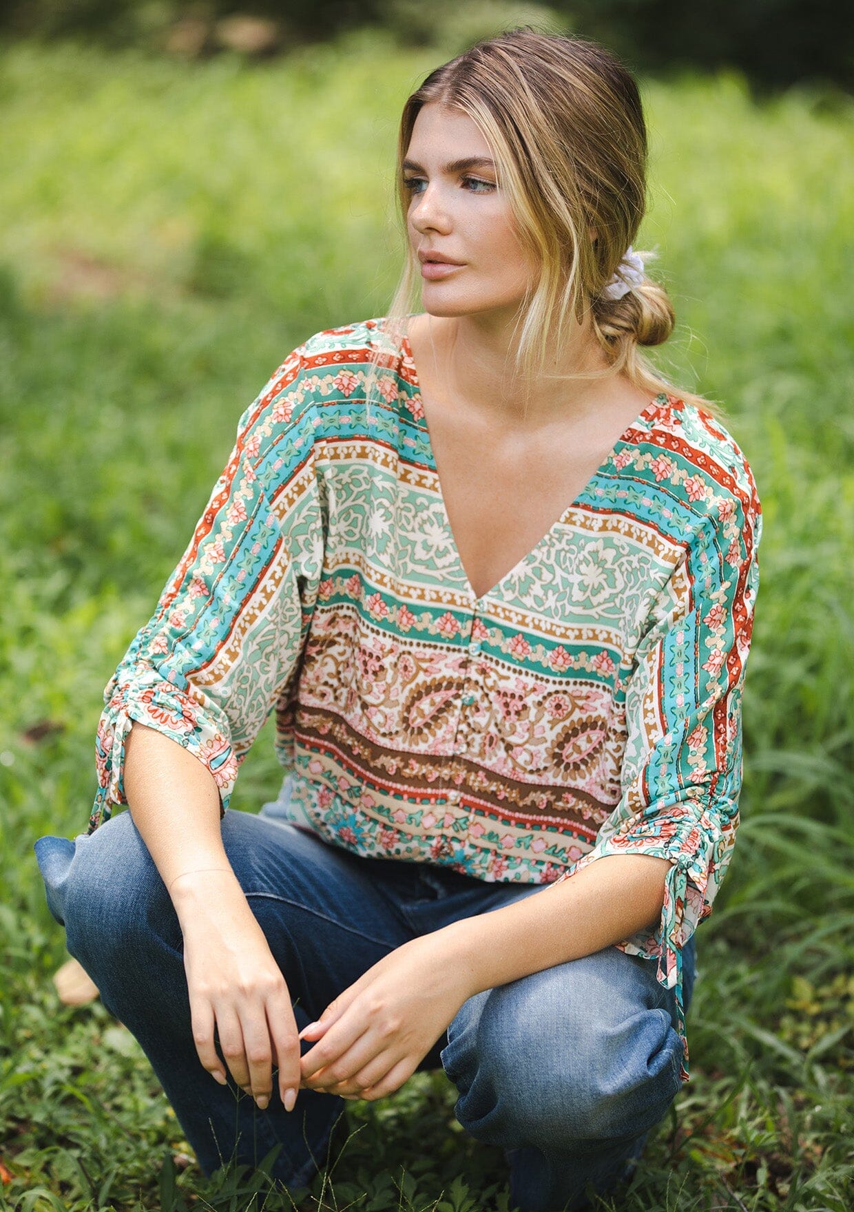 Women's Printed Top - Bohemian Tie Sleeve Top | LOVESTITCH