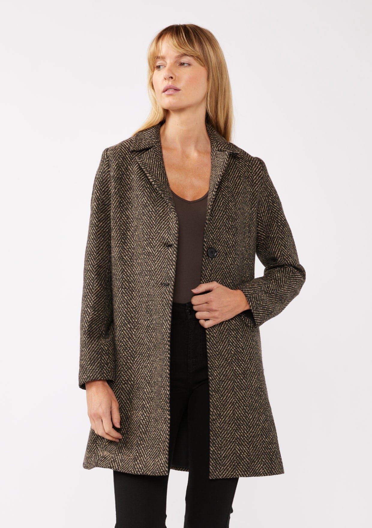 Women's Brown Chevron Stripe Fall Coat | LOVESTITCH