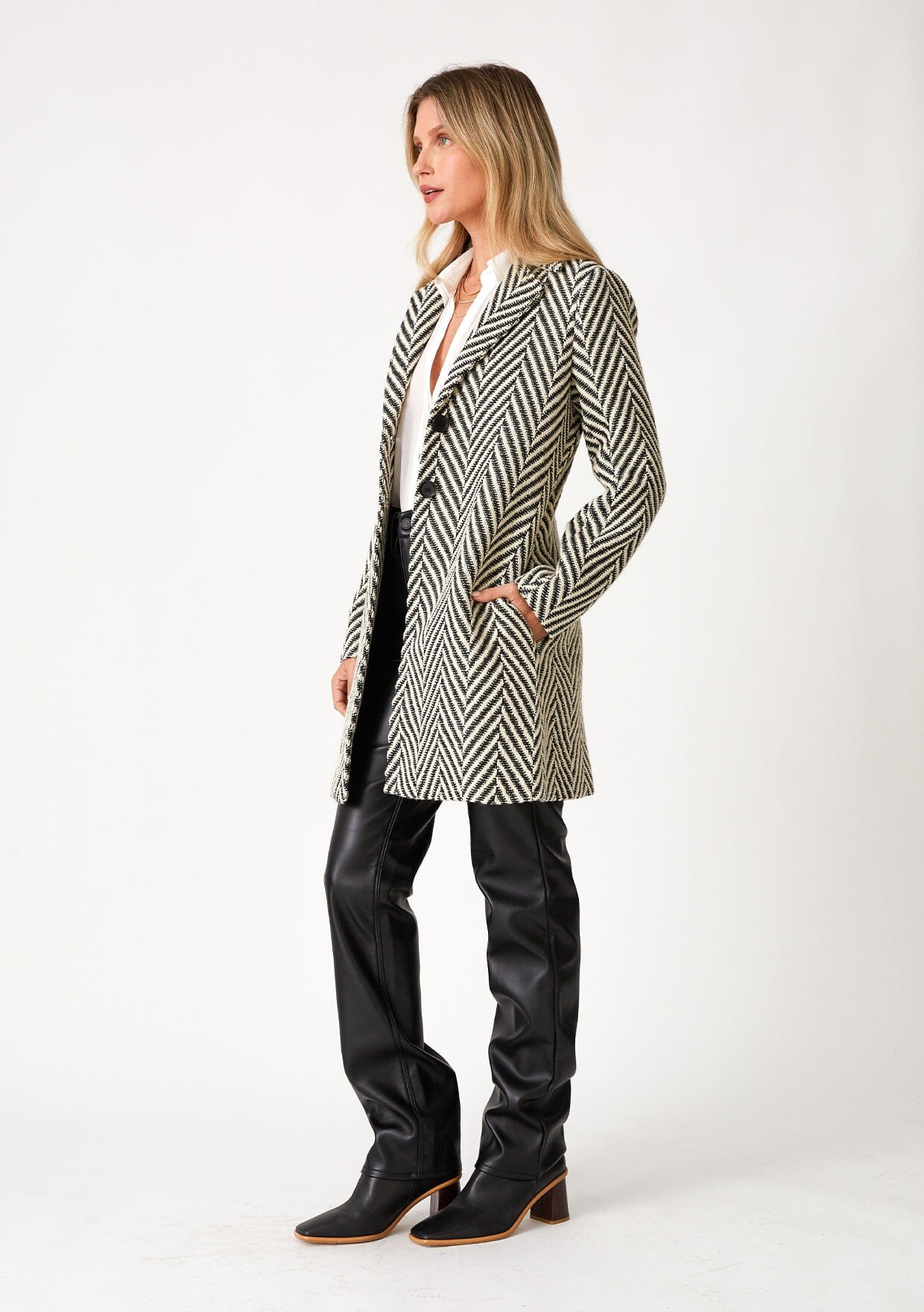 Women's Cream & Black Chevron Stripe Fall Coat | LOVESTITCH