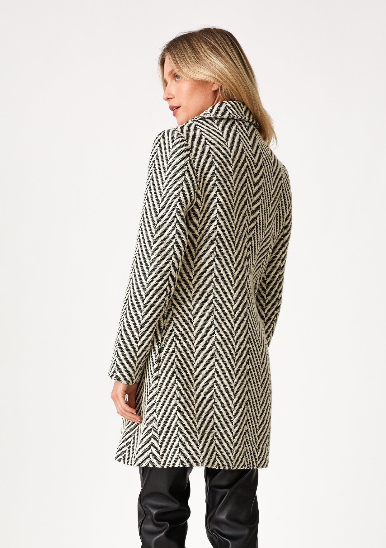 Women's Cream & Black Chevron Stripe Fall Coat | LOVESTITCH