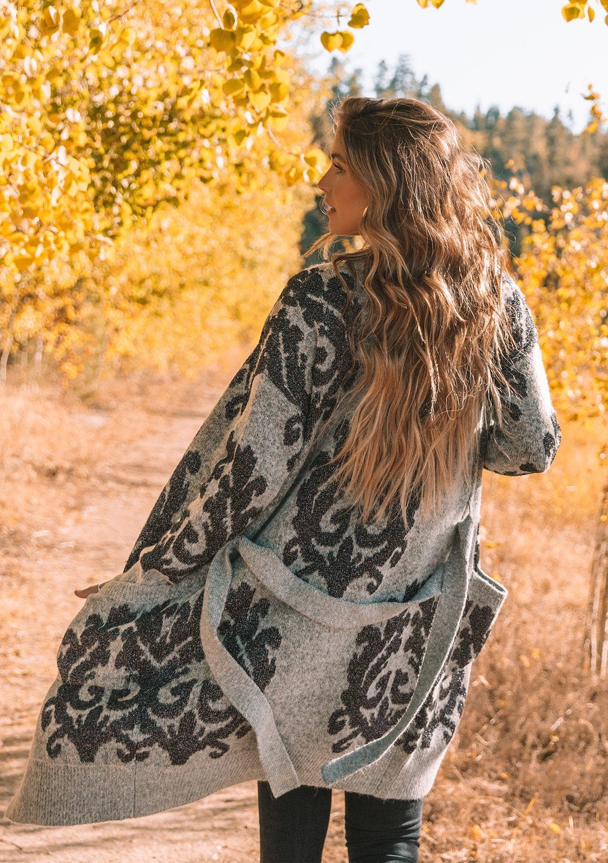 Metallic Jacquard Belted Cardigan | LOVESTITCH