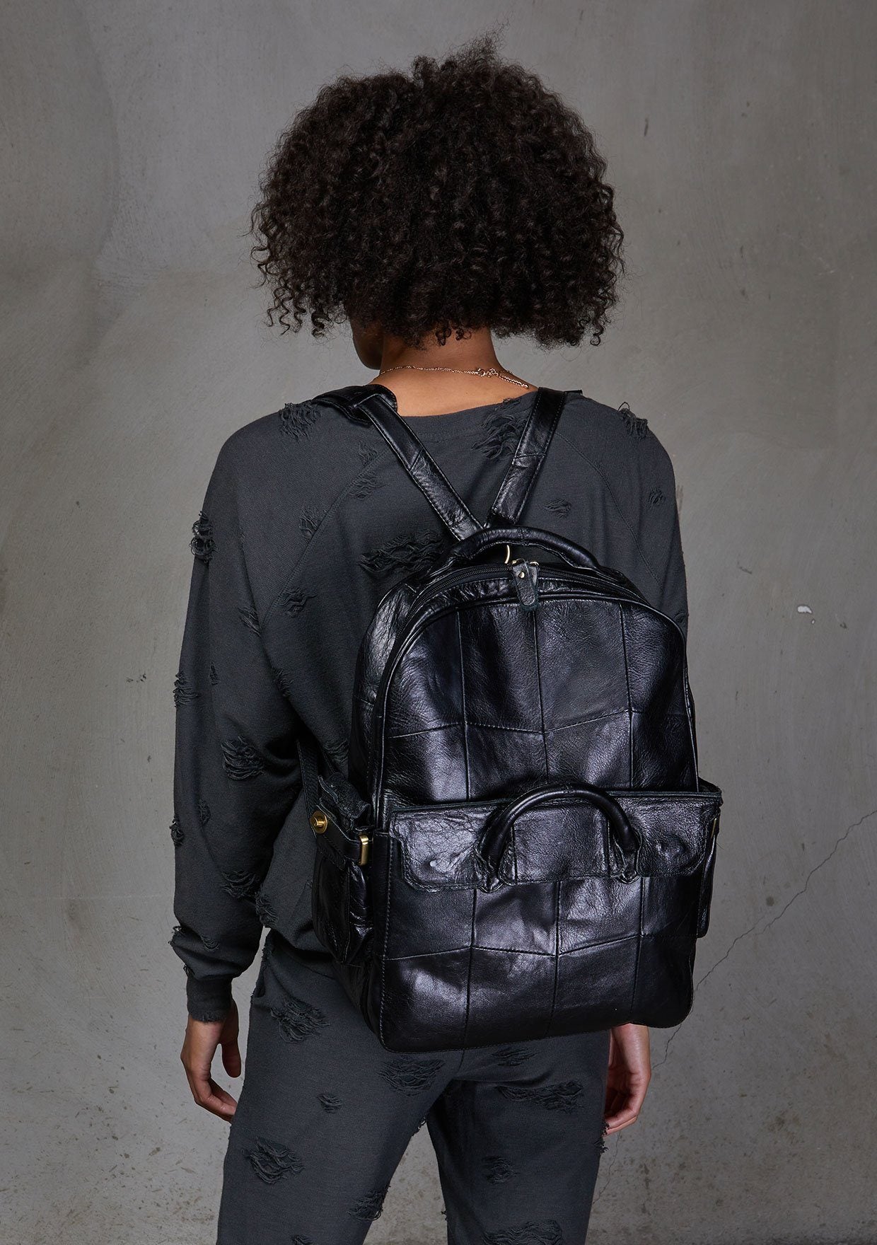Black Leather Patchwork Backpack | LOVESTITCH