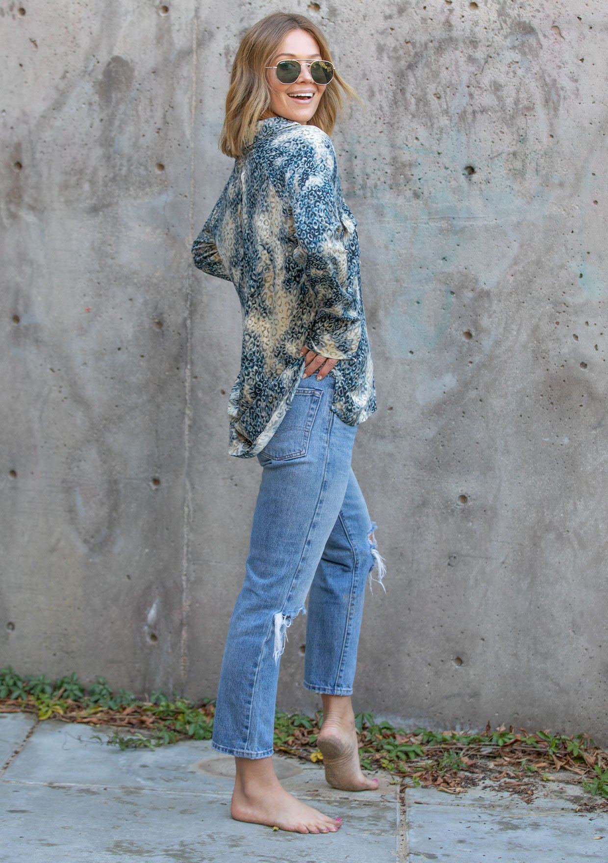 Watercolor Leopard Printed Button Up Top | LOVESTITCH