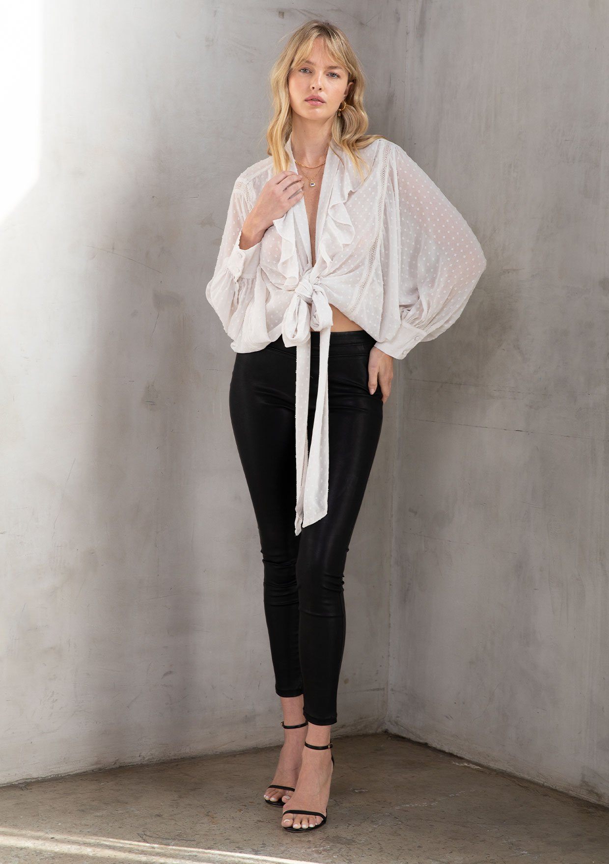 Boho Sheer Ruffled Tie-Front Blouse | LOVESTITCH
