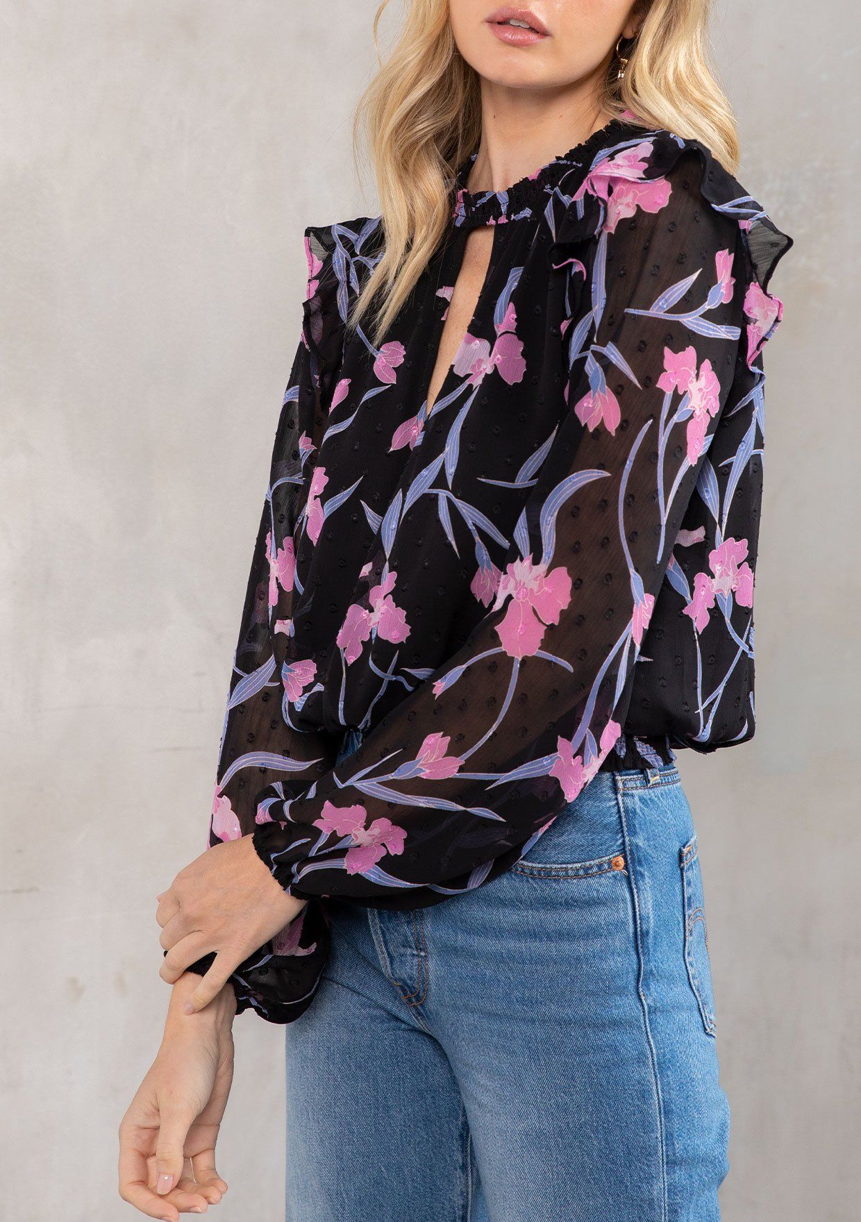 Sheer Chiffon Floral Top + Keyhole | LOVESTITCH