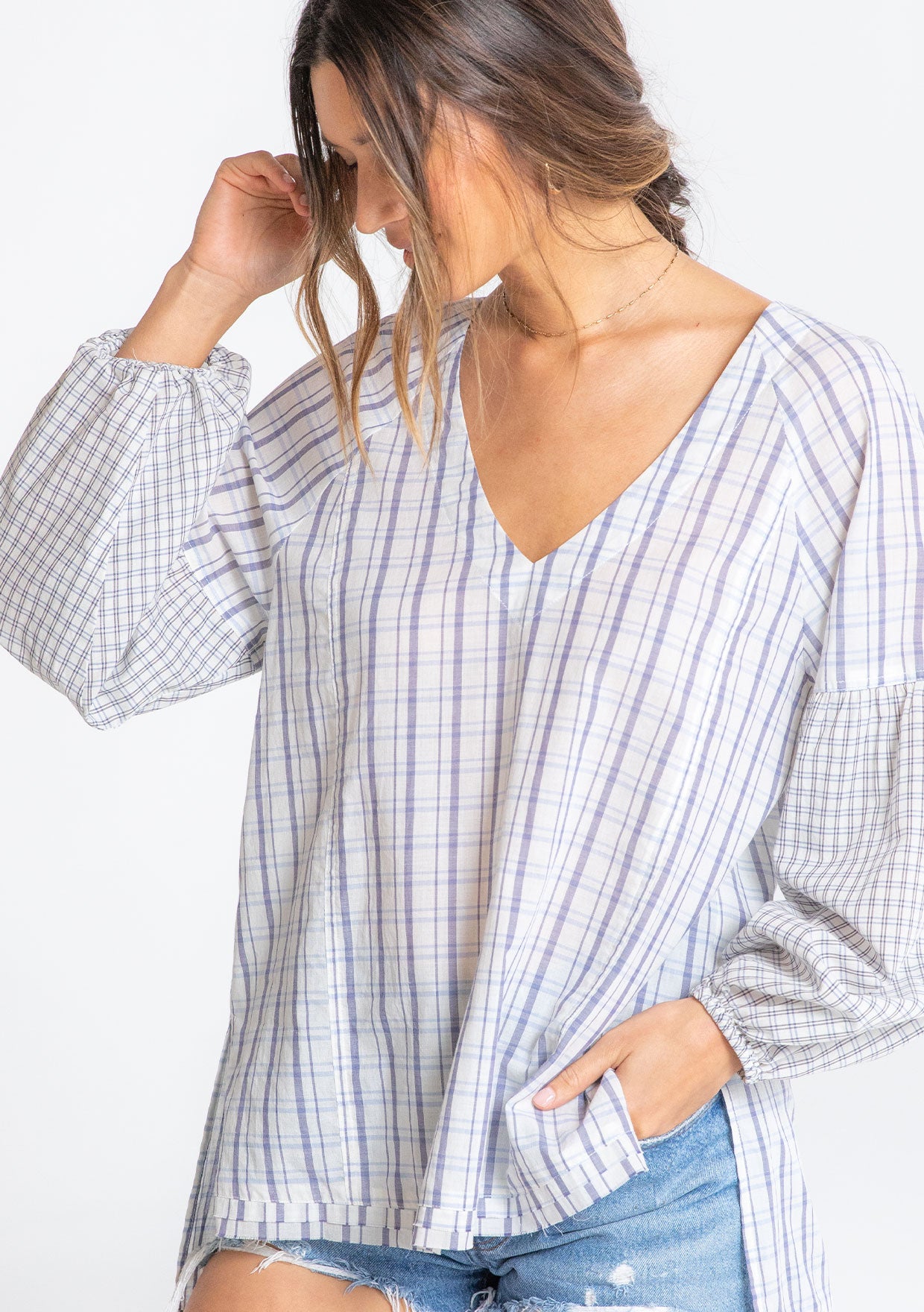 Women's Top - Blue Plaid Cotton Shirt | LOVESTITCH