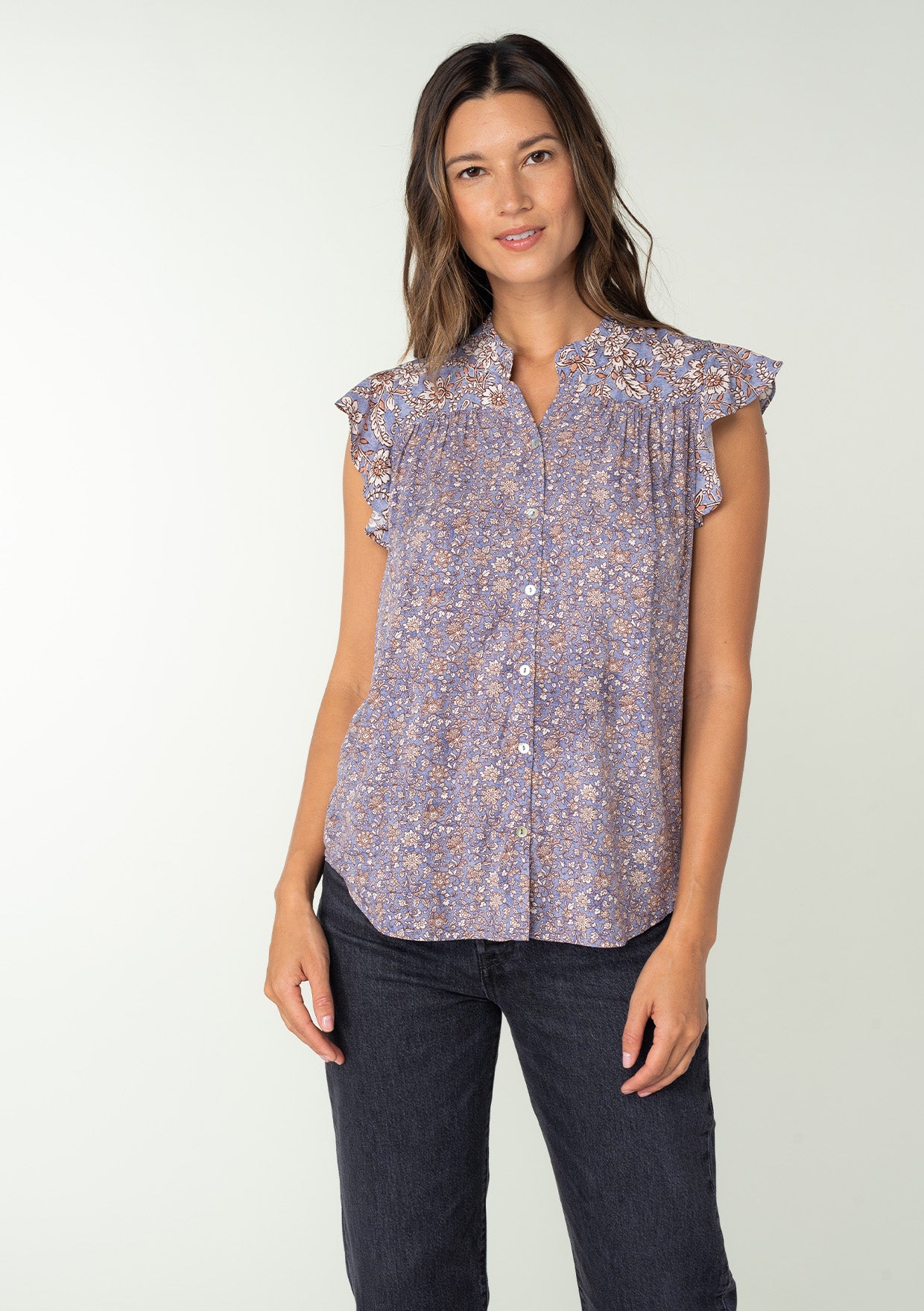 Best-Selling Flutter Sleeve Floral Button Front Top - LOVESTITCH