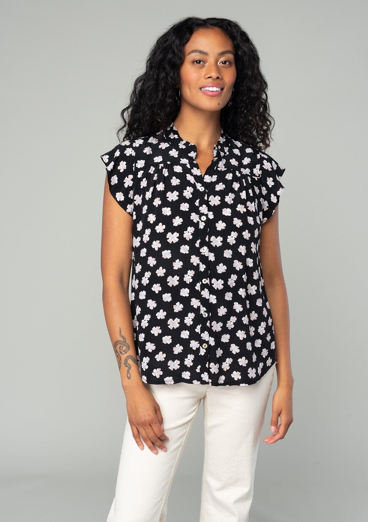 Best-Selling Flutter Sleeve Button Front Top - LOVESTITCH