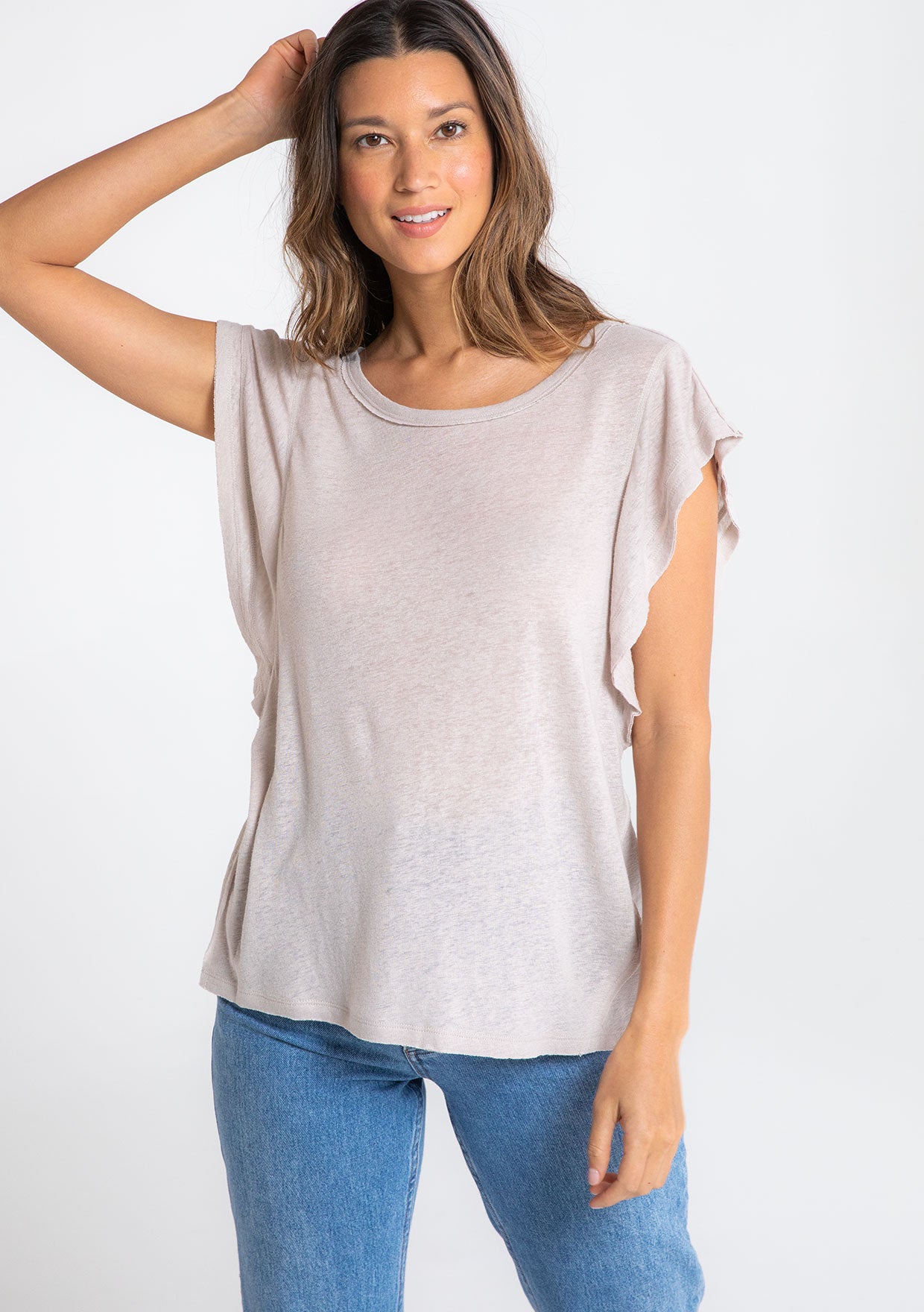 Linen Blend Ruffle T-Shirt - Women's Tee | LOVESTITCH