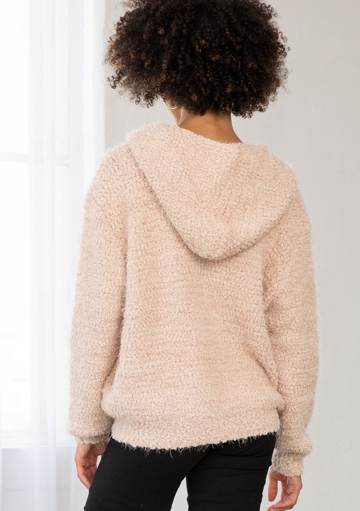 Soft Fuzzy Hooded Zip Up Sweater | LOVESTITCH