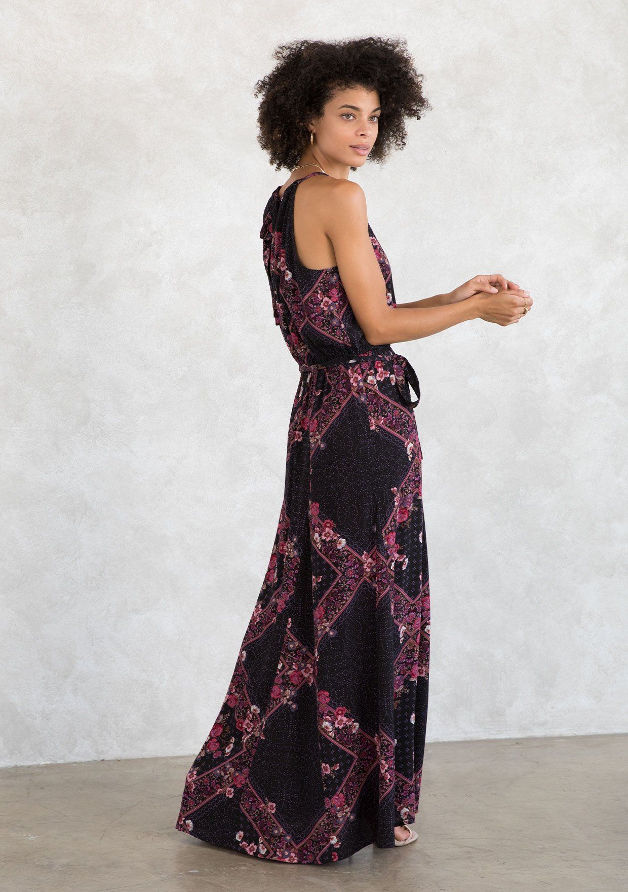 Drawstring Floral Halter Maxi Dress | LOVESTITCH
