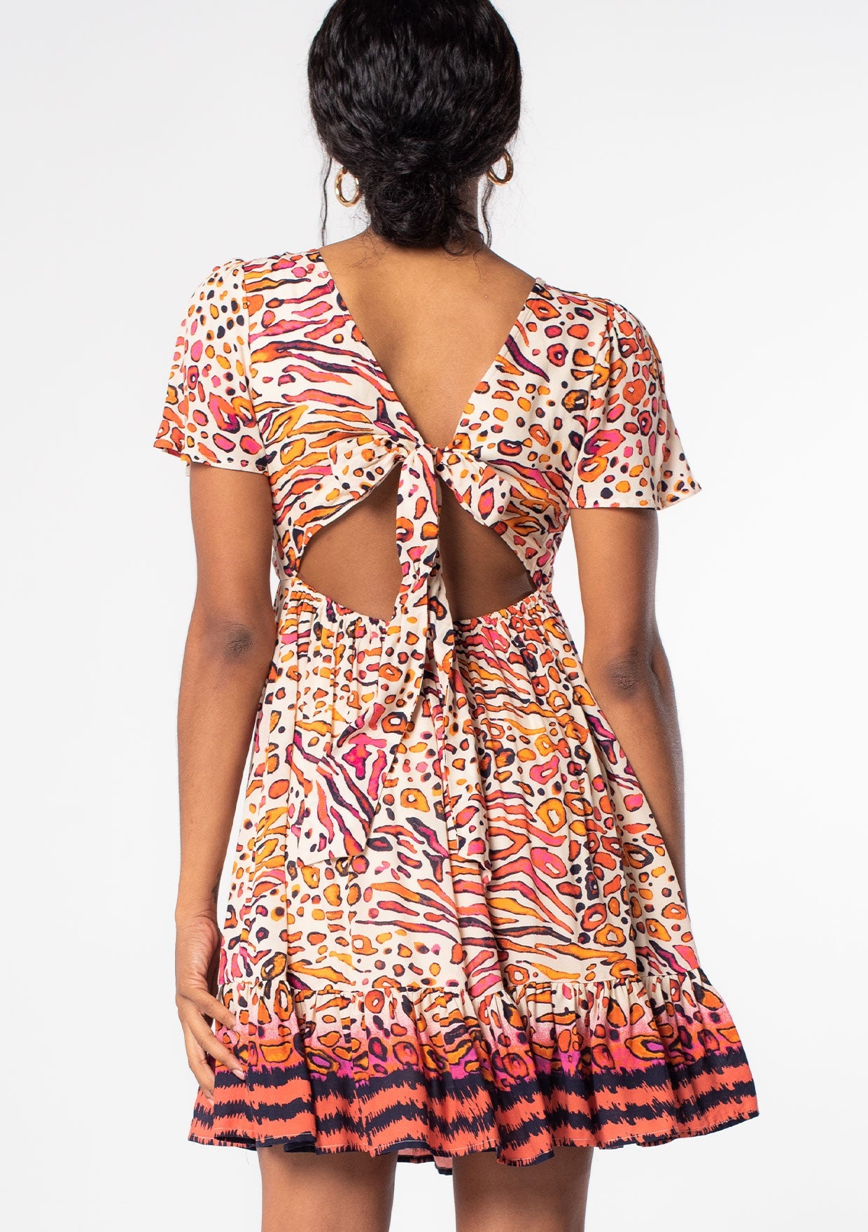 Vibrant Pink Printed Mini Dress + Tie-Back Detail | LOVESTITCH