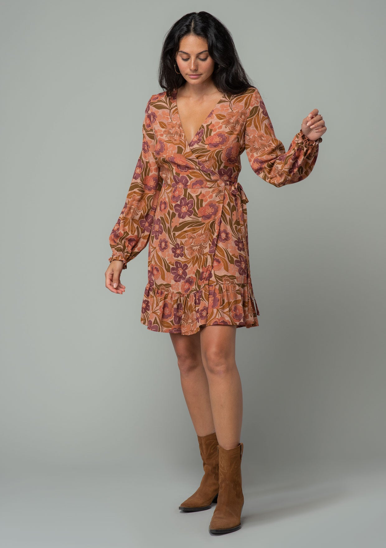 Women's Wrap Dress - Retro Floral Mini Wrap Dress | LOVESTITCH