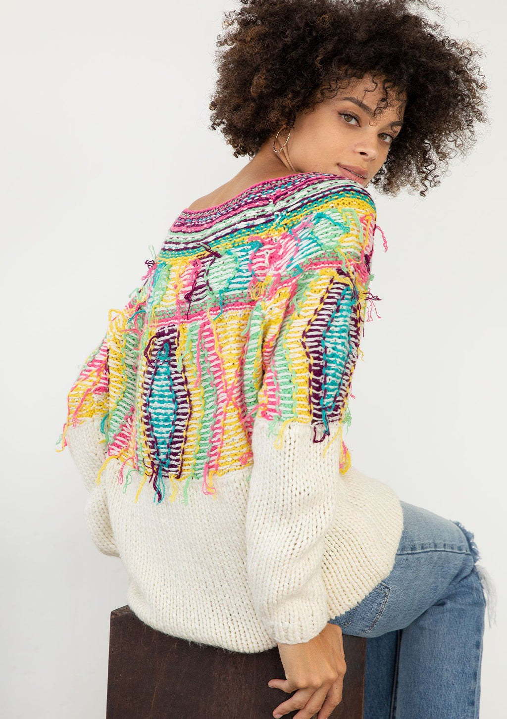 Shaggy Rainbow Yarn Knit Sweater | LOVESTITCH