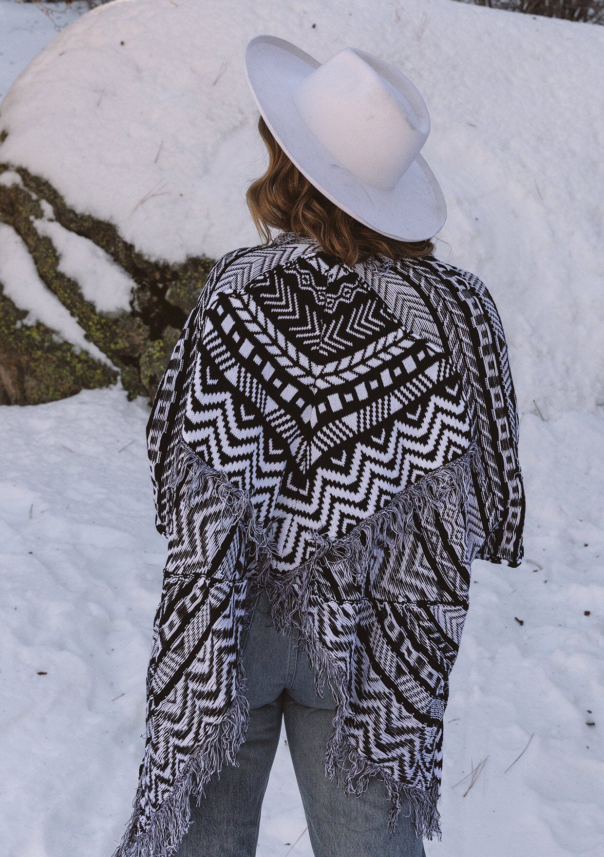 Women's Unique Black & White Bohemian Shawl Cardigan | LOVESTITCH