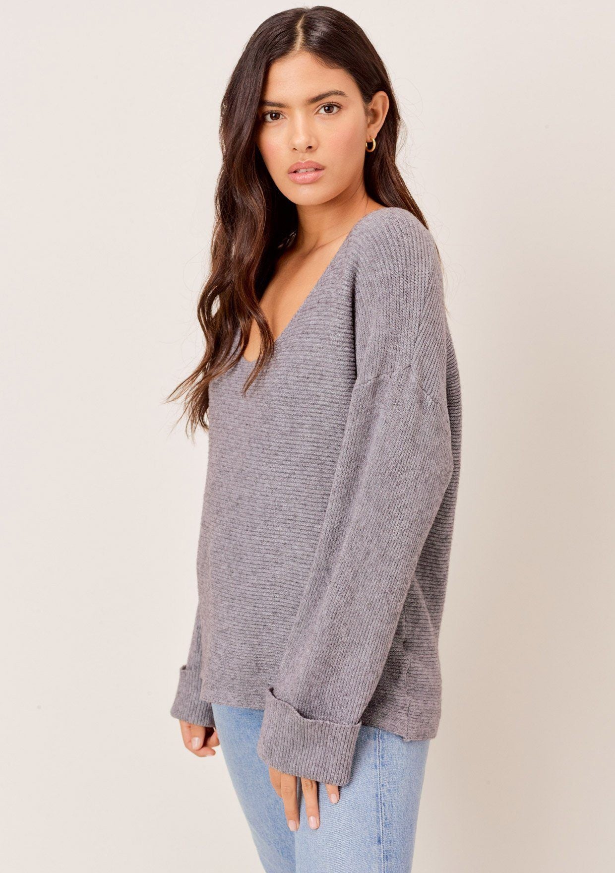 Slouchy Oversize V-Neck Ribbed Sweater | LOVESTITCH
