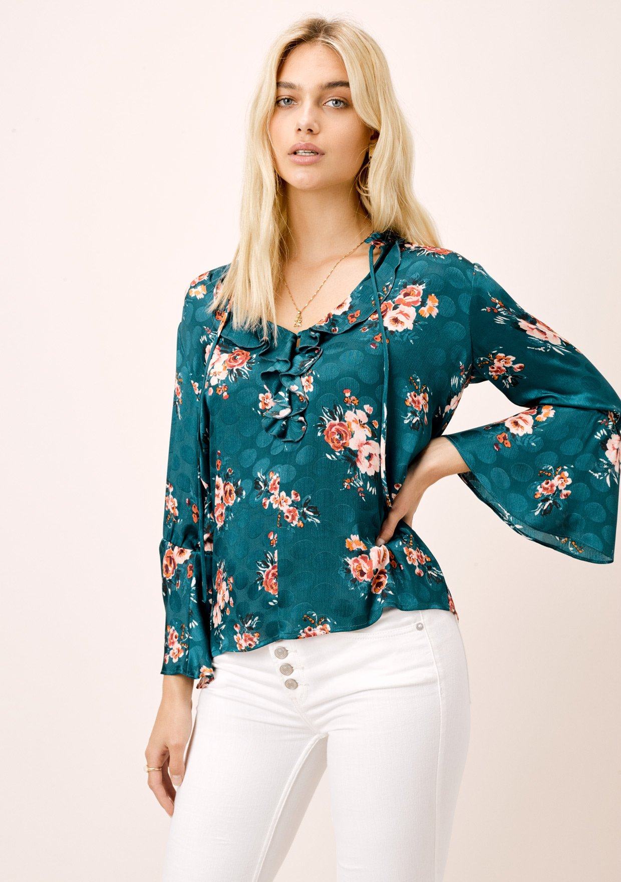 Silky Dotted Chiffon Blouse + Ruffles | LOVESTITCH