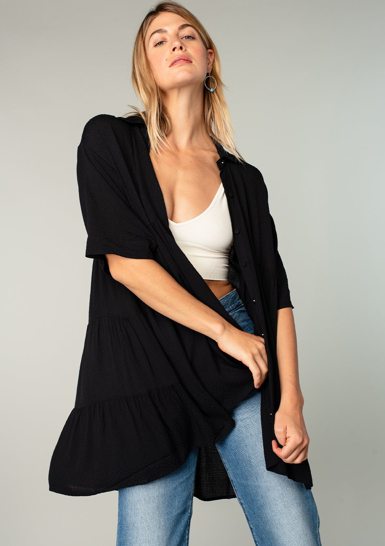 California Chic Black Button Up Tunic | LOVESTITCH