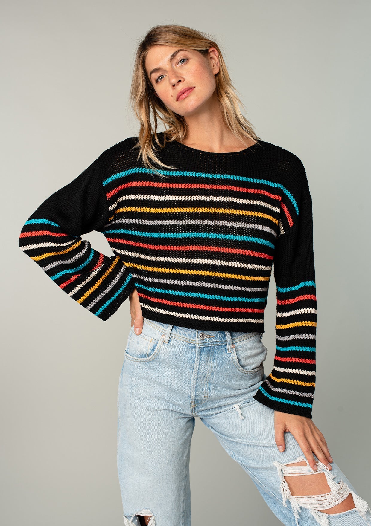 Multi Color Striped Relaxed Knit Pullover | LOVESTITCH