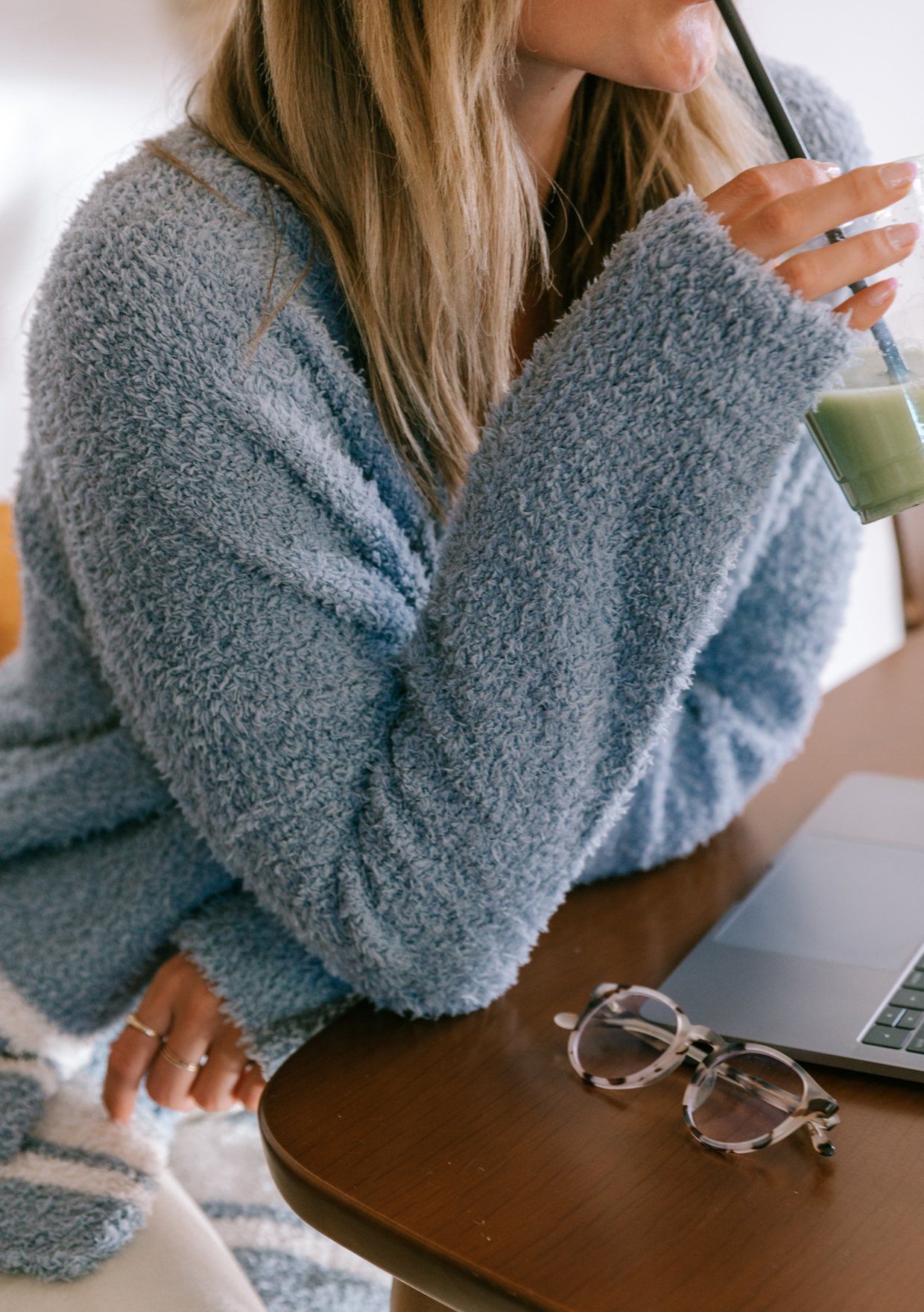 Soft Striped Fuzzy Open Cardigan | LOVESTITCH
