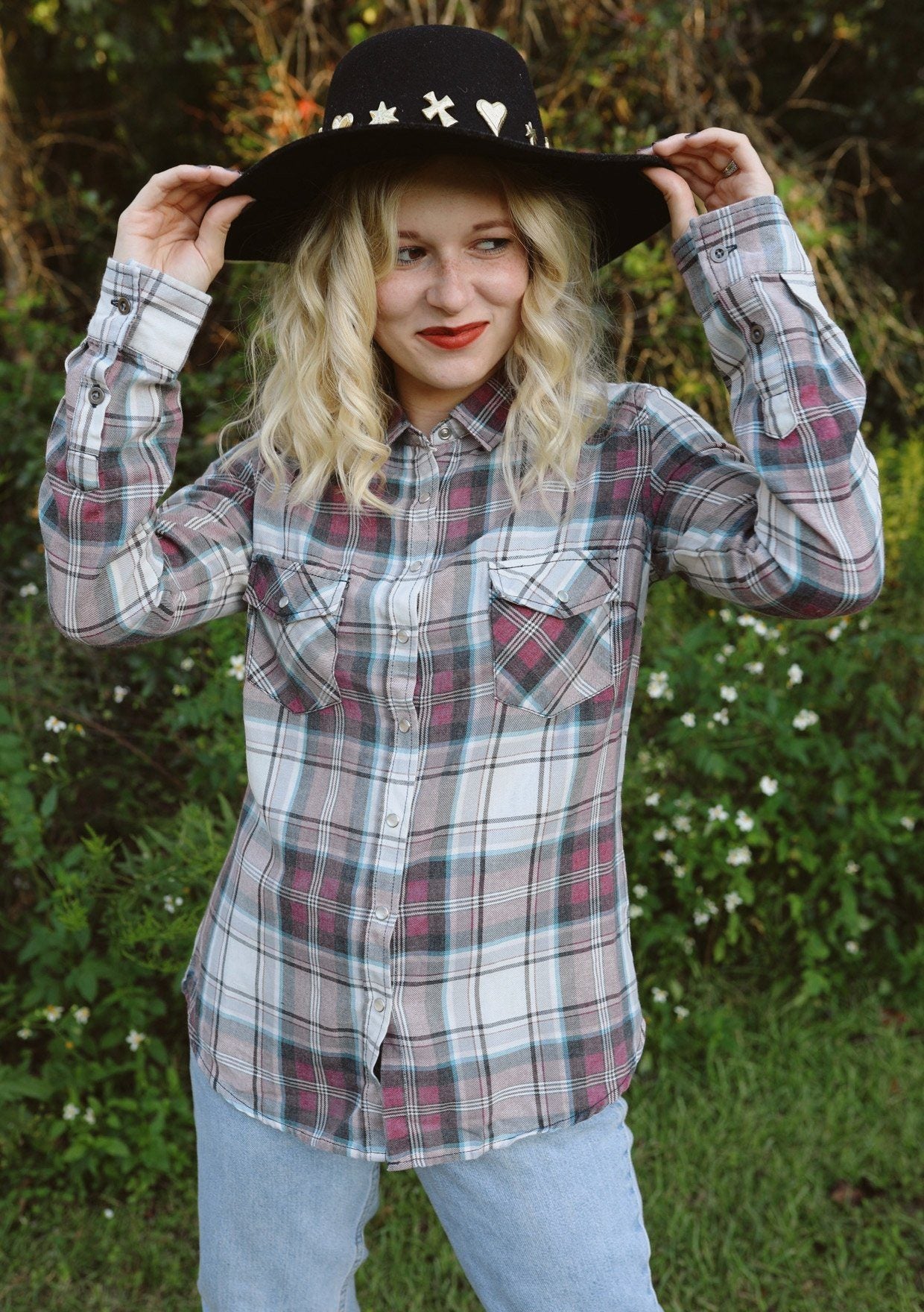 Women's Faded Red Plaid Button Up Shirt | LOVESTITCH