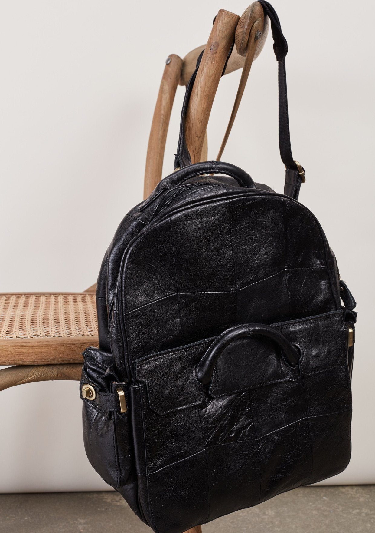Black Leather Patchwork Backpack | LOVESTITCH