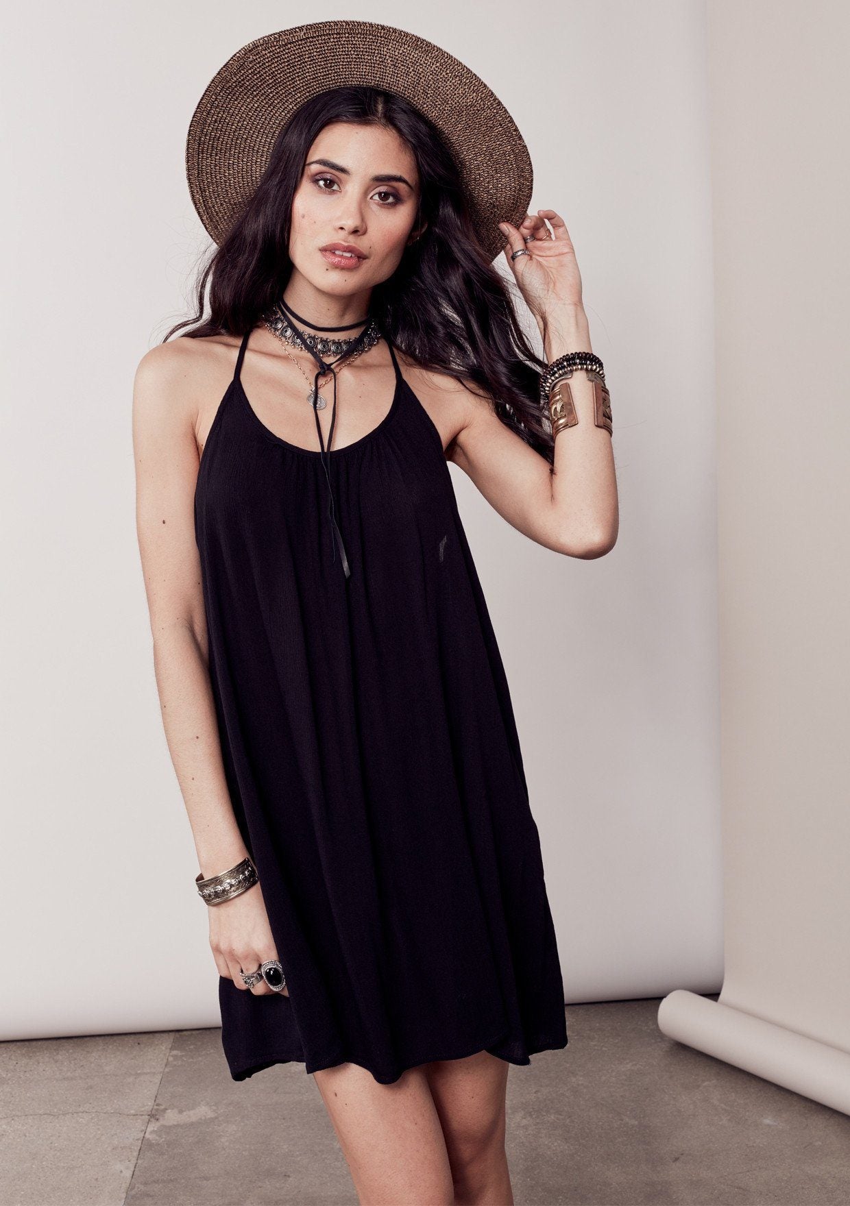 Black Bohemian Mini Dress + Embroidered T-Back - LOVESTITCH